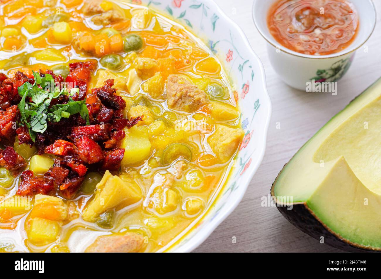 Tripe (stomach pig or cow) soup, called mondongo, traditional food from ...
