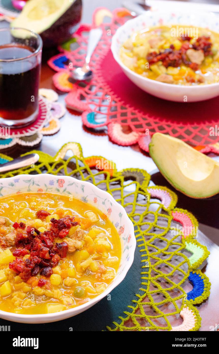 Tripe (stomach pig or cow) soup, called mondongo, traditional food from ...