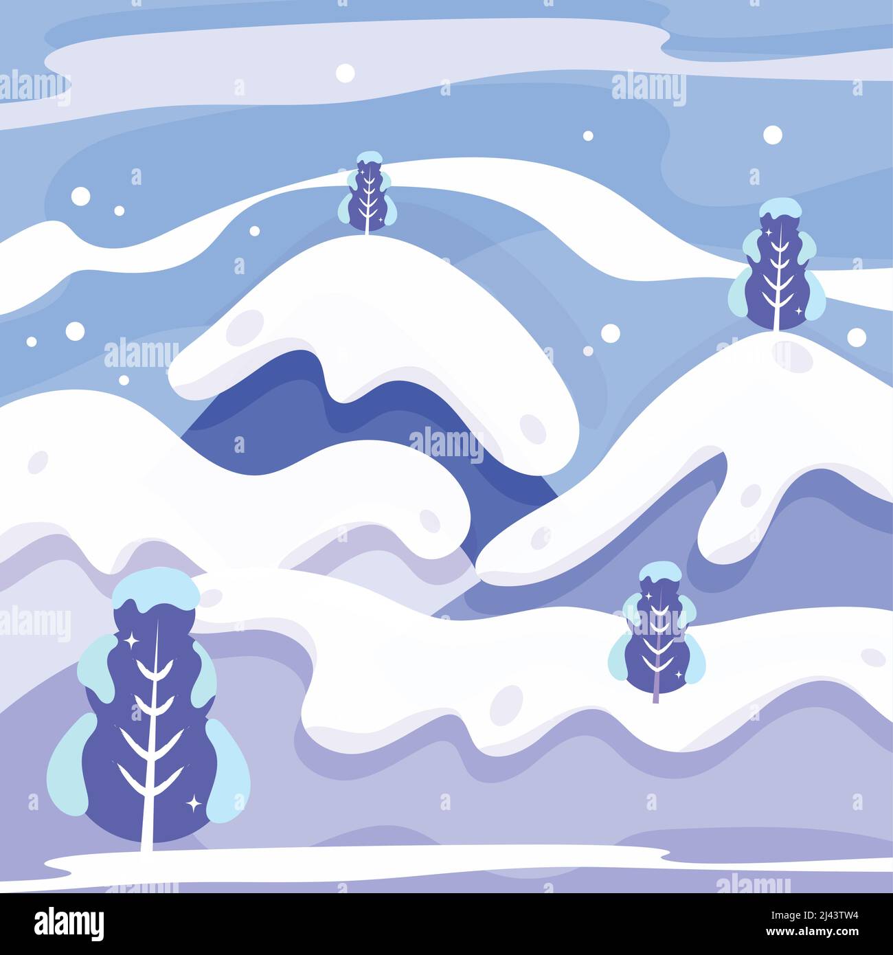 Beautiful cold blue winter landscape with hills and trees Vector Stock ...