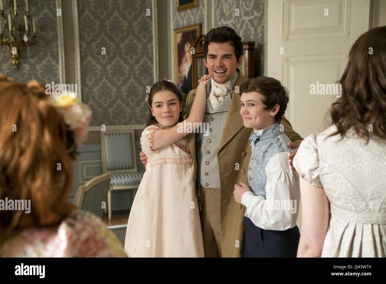 BRIDGERTON, from left: Florence Emilia Hunt, Luke Newton, Will Tilston ...