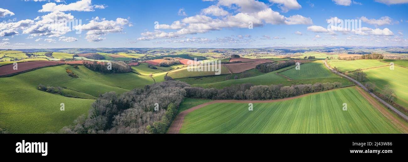 Fields and Farmlands over English Village, Berry Pomeroy, Devon ...