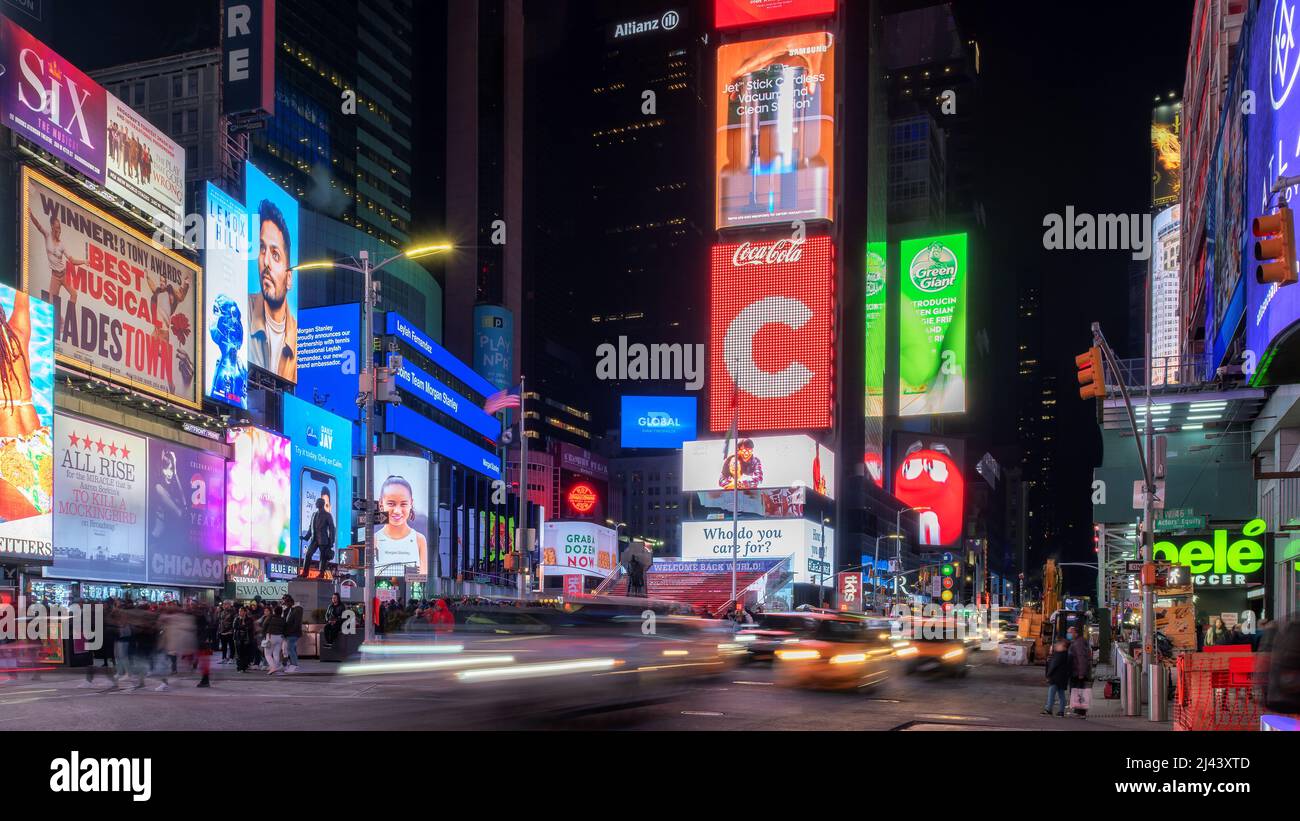 Famous Times Square at night, Manhattan, New York City Stock Photo - Alamy