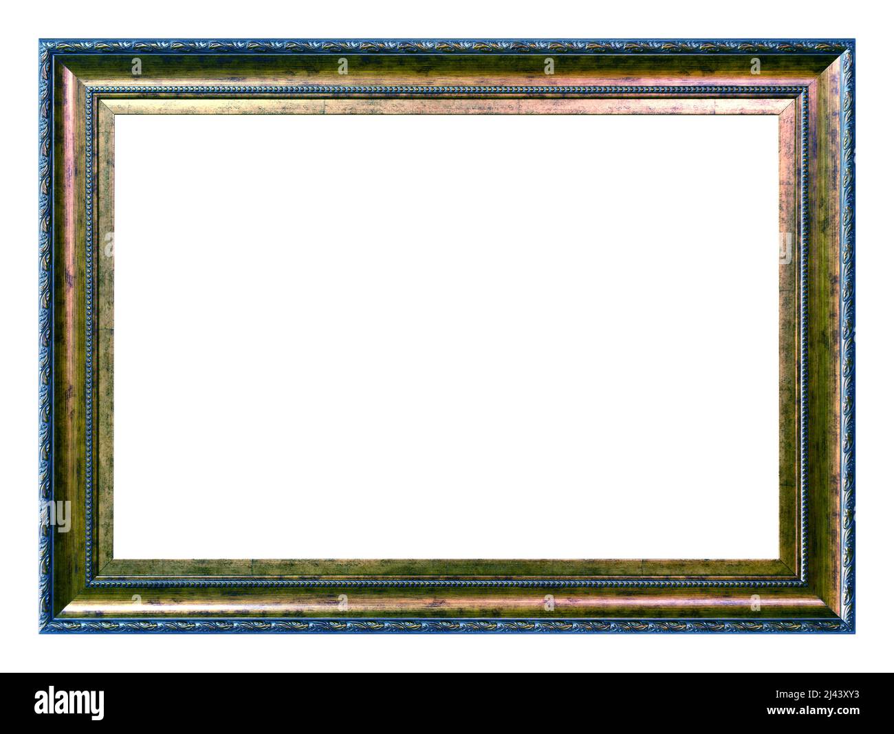 Antique blue gold frame isolated on the white background vintage style ...