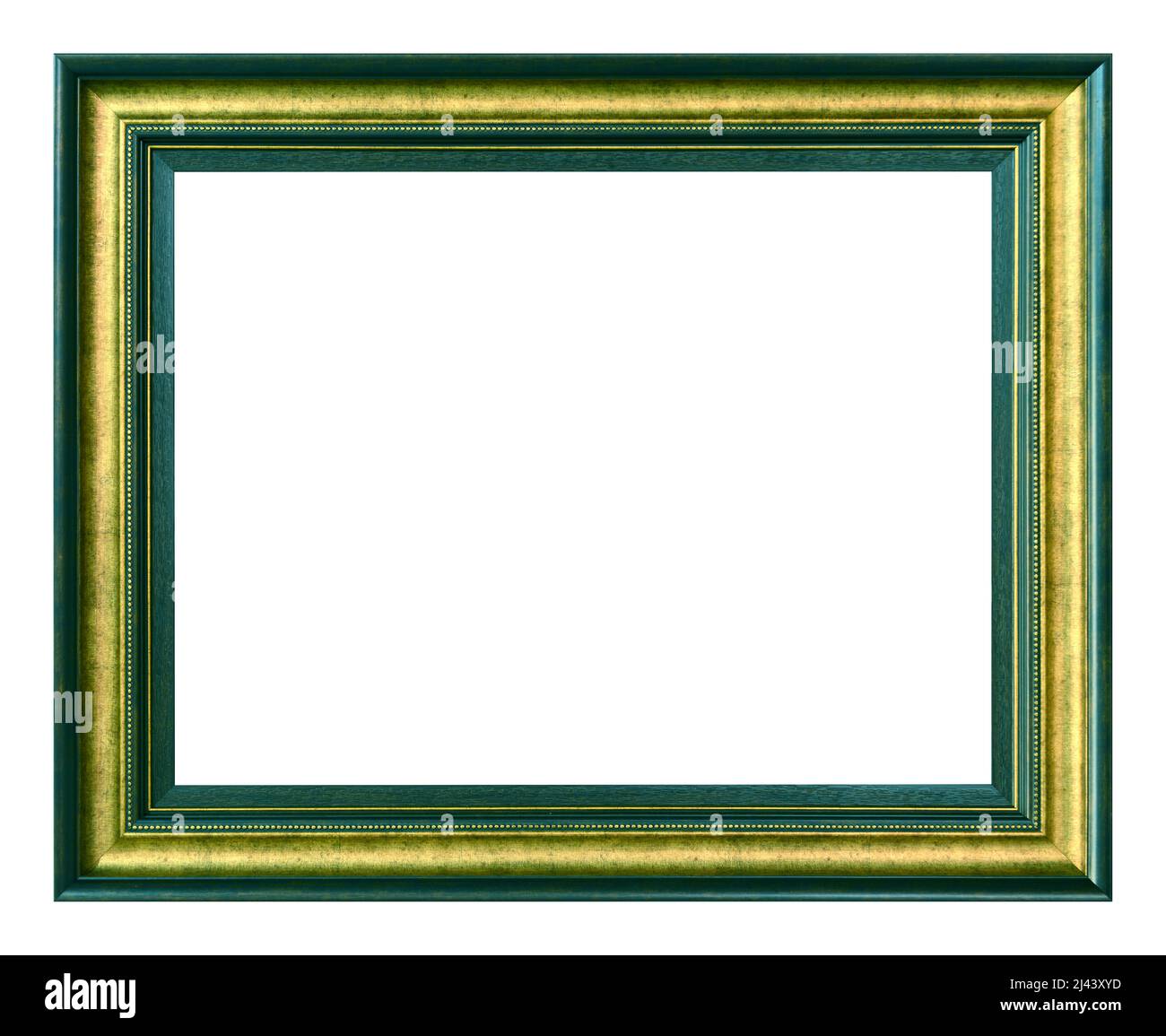 Antique gold and green frame isolated on the white background vintage ...