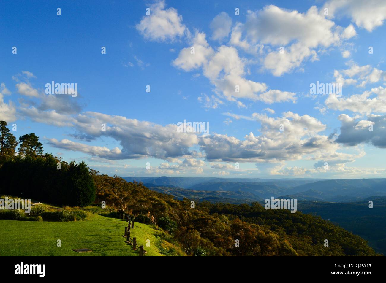 A view into the valley at Medlow Bath in the Blue Mountains of ...