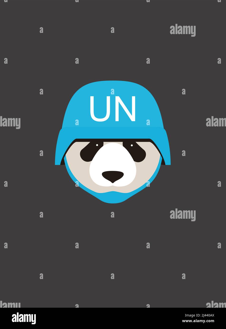 Portrait of panda, wearing soldier helmet, like United Nations ...