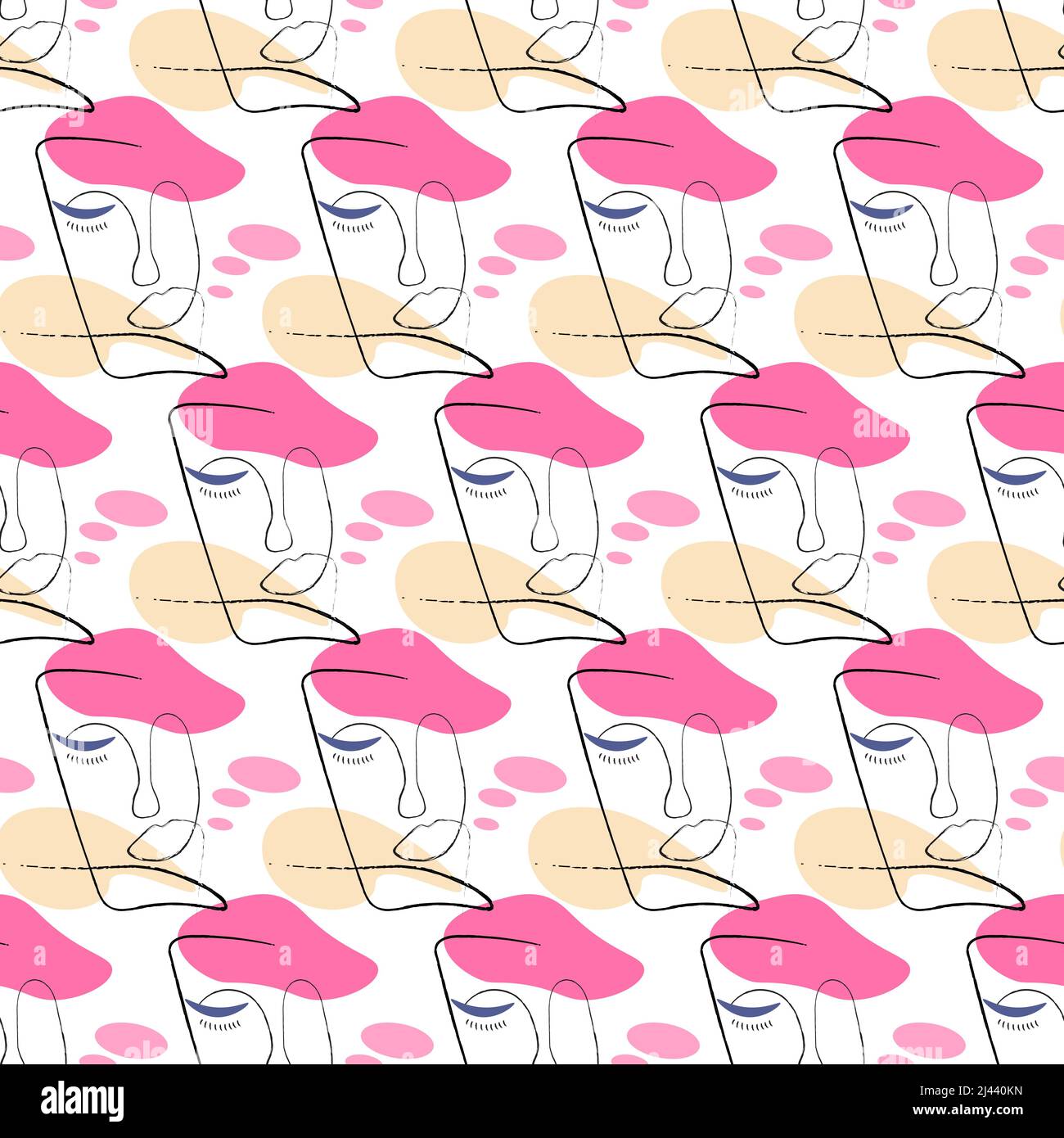 Pattern with abstract portraits and colored figures. Vector drawing ...