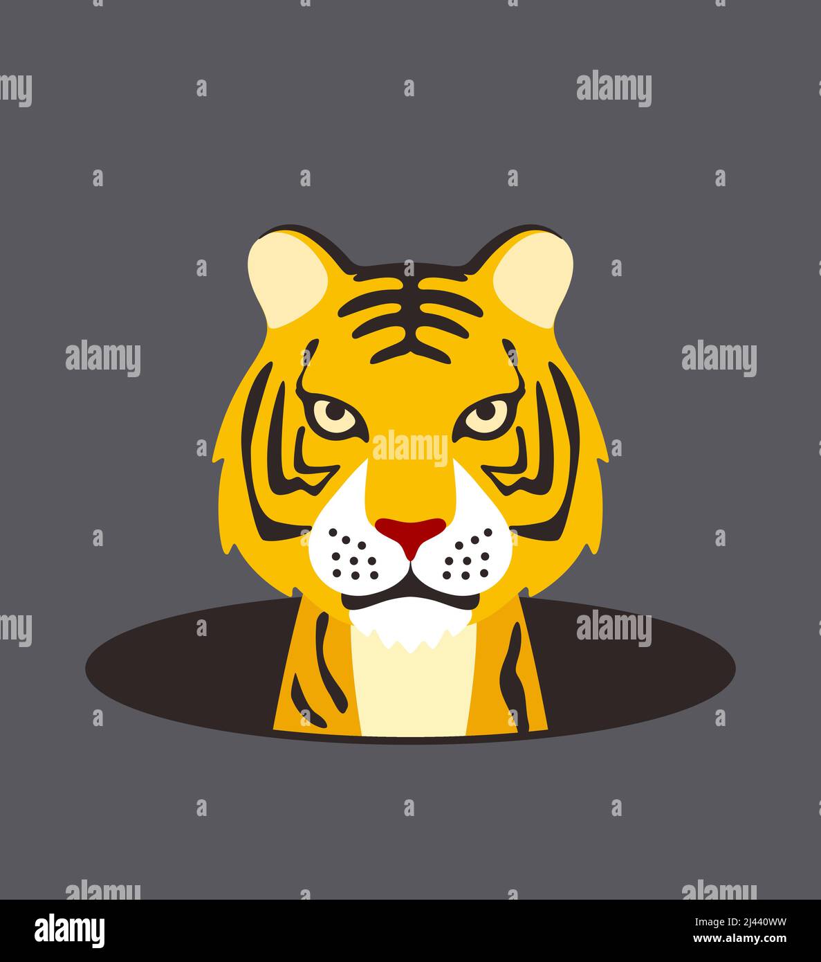 Cute tiger on the hole, watching, vector illustration Stock Vector ...