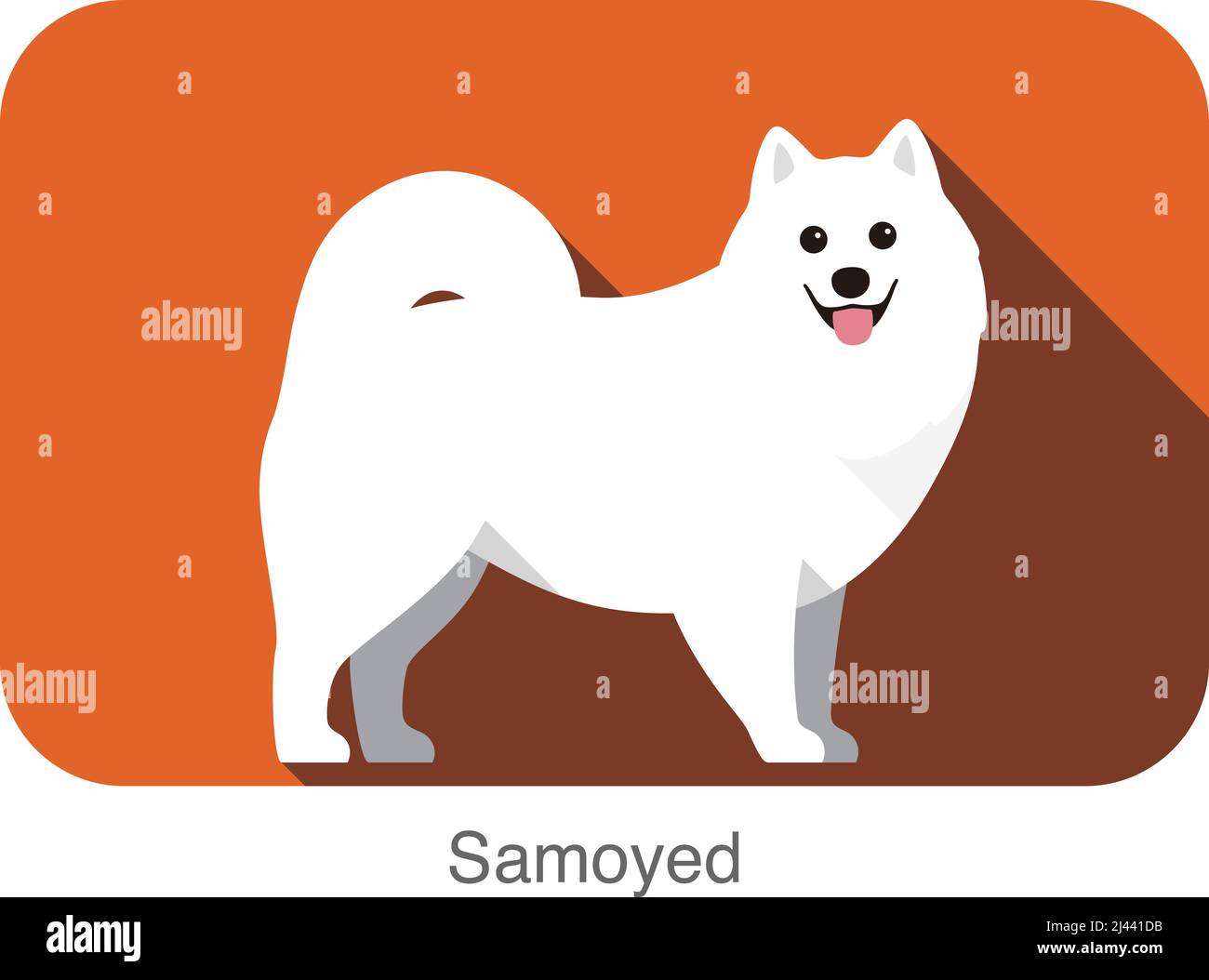 Samoyed dog standing on the ground, side, face forward, dog cartoon ...