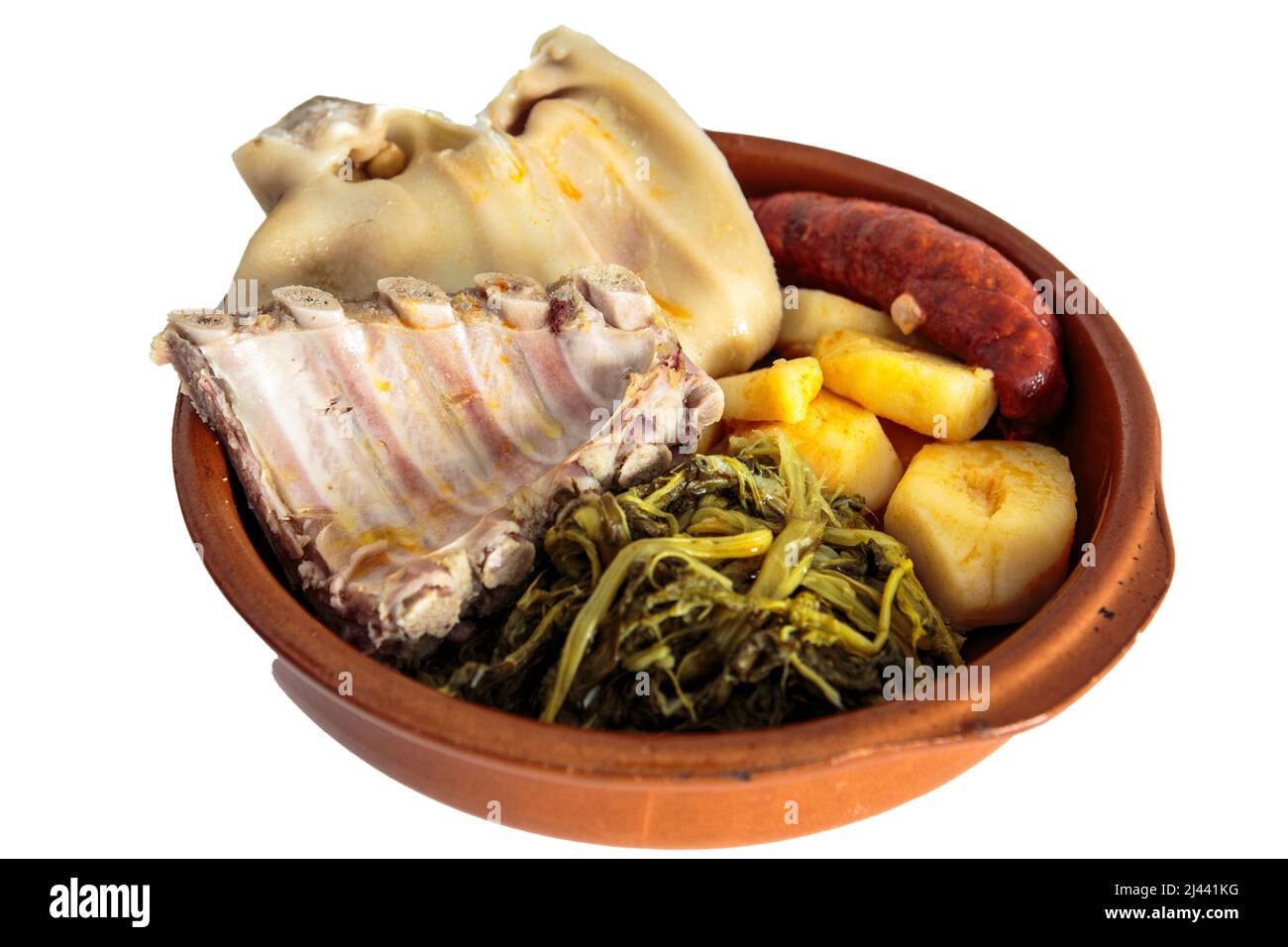 Ingredients for the Galician stew recipe consisting of potato, rib ...