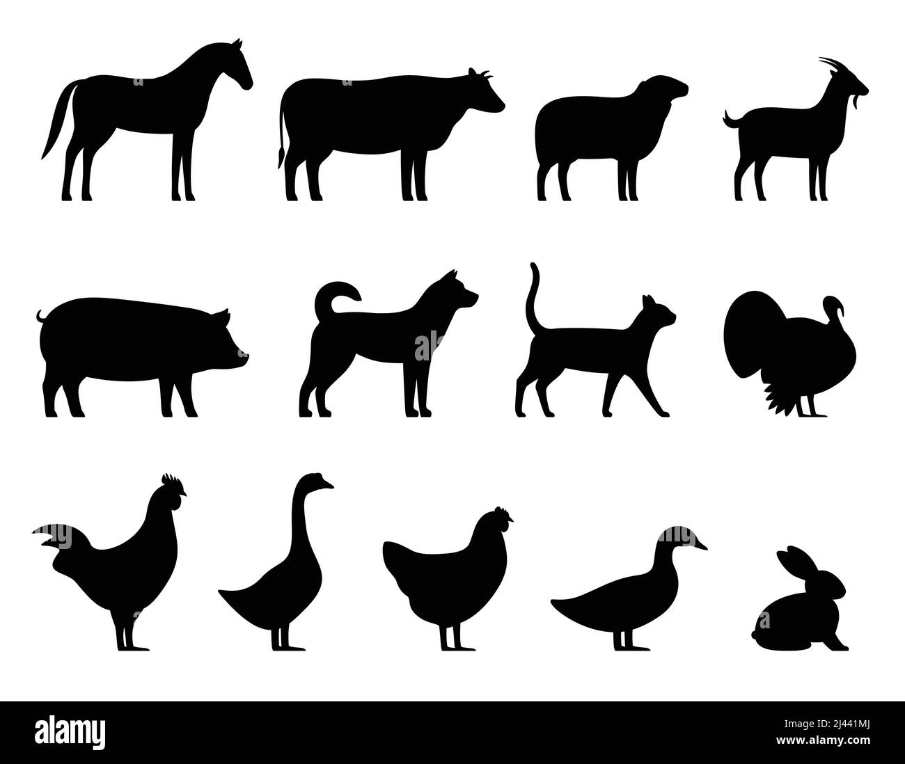 Livestock, Farm animals black icons set, vector illustration Stock ...