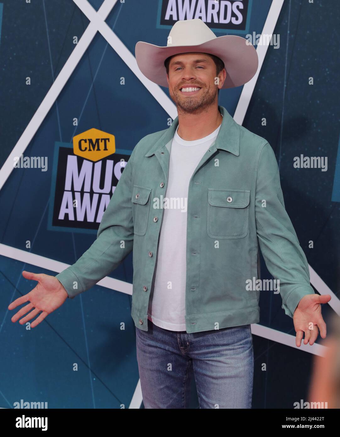 Dustin Lynch is photographed on the red carpet for the CMT Music Awards ...