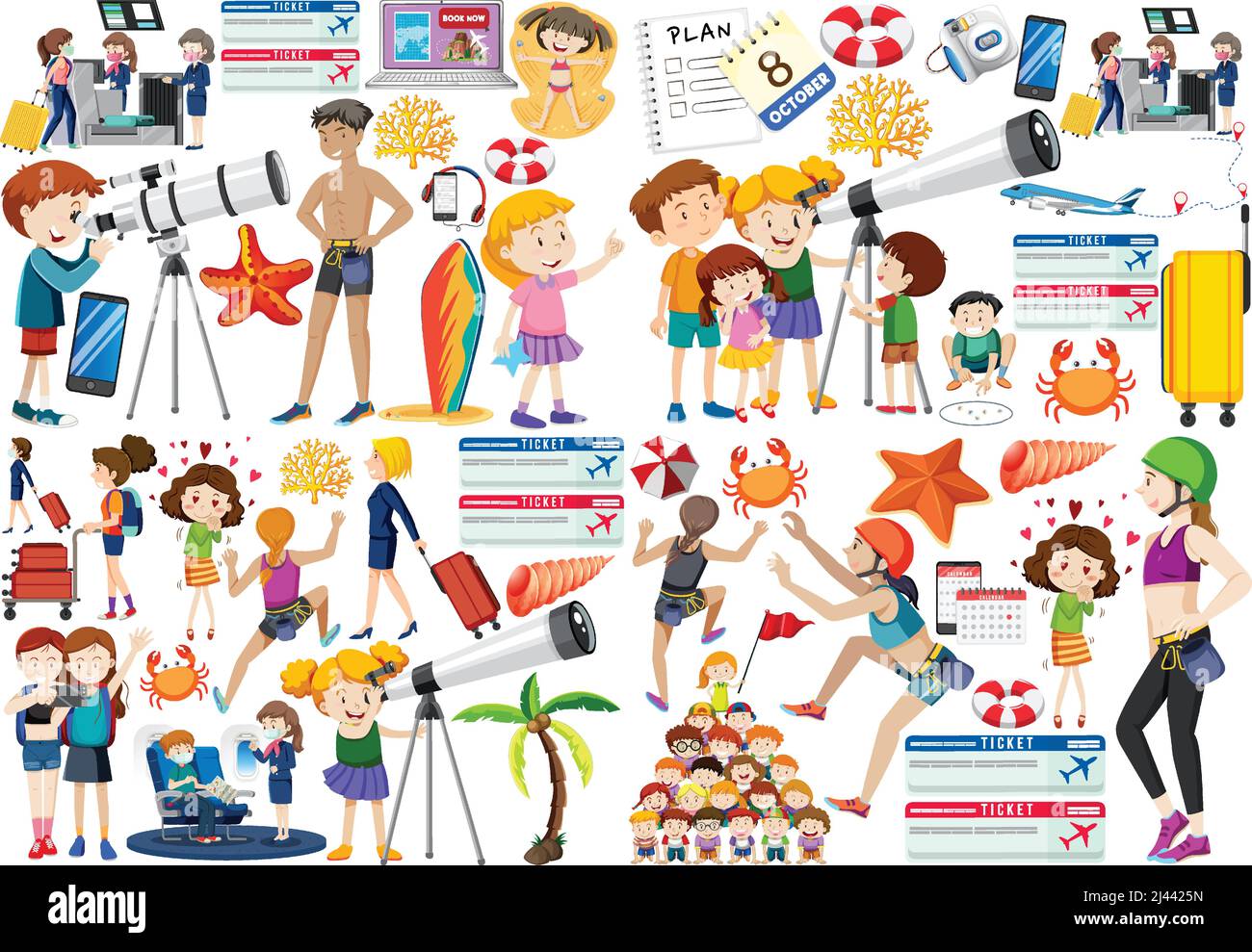 Set of cartoon character and object for travel illustration Stock ...