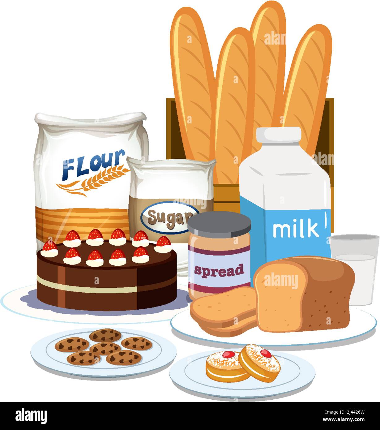 Bakery bread and milk set illustration Stock Vector Image & Art - Alamy