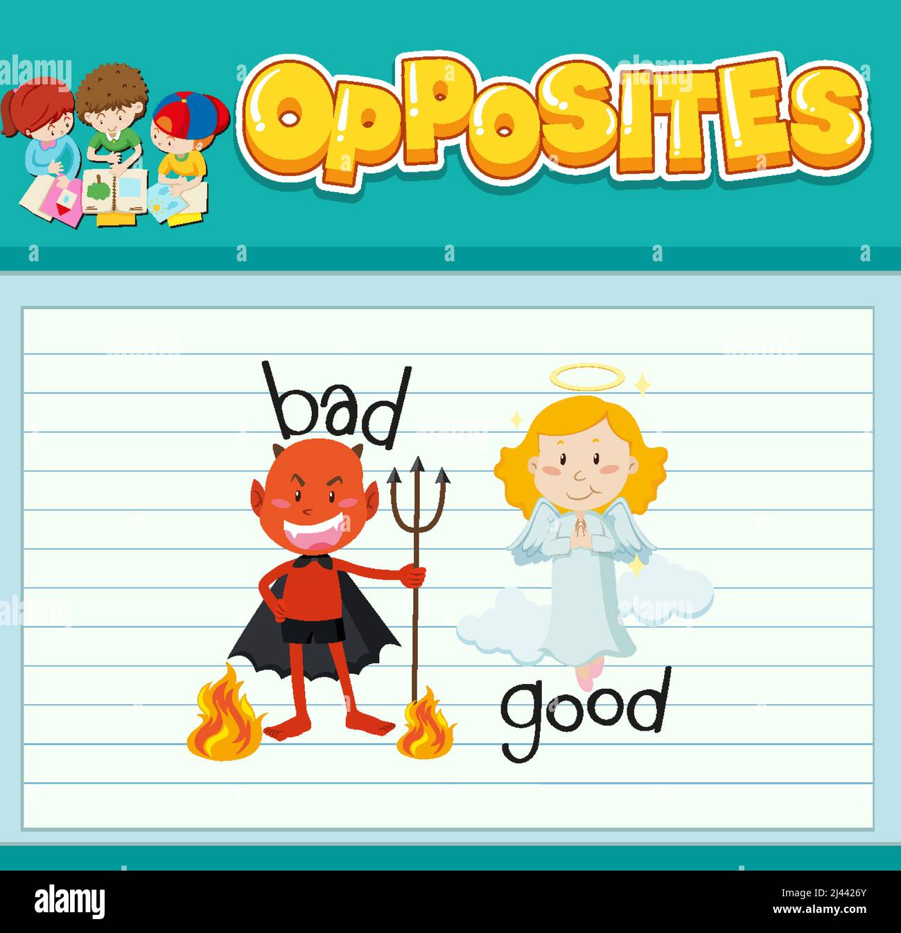 Education word card of English opposites word illustration Stock Vector ...