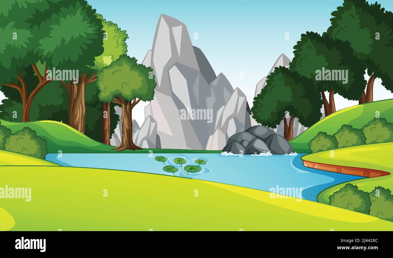 Nature scene with trees and fields illustration Stock Vector Image ...