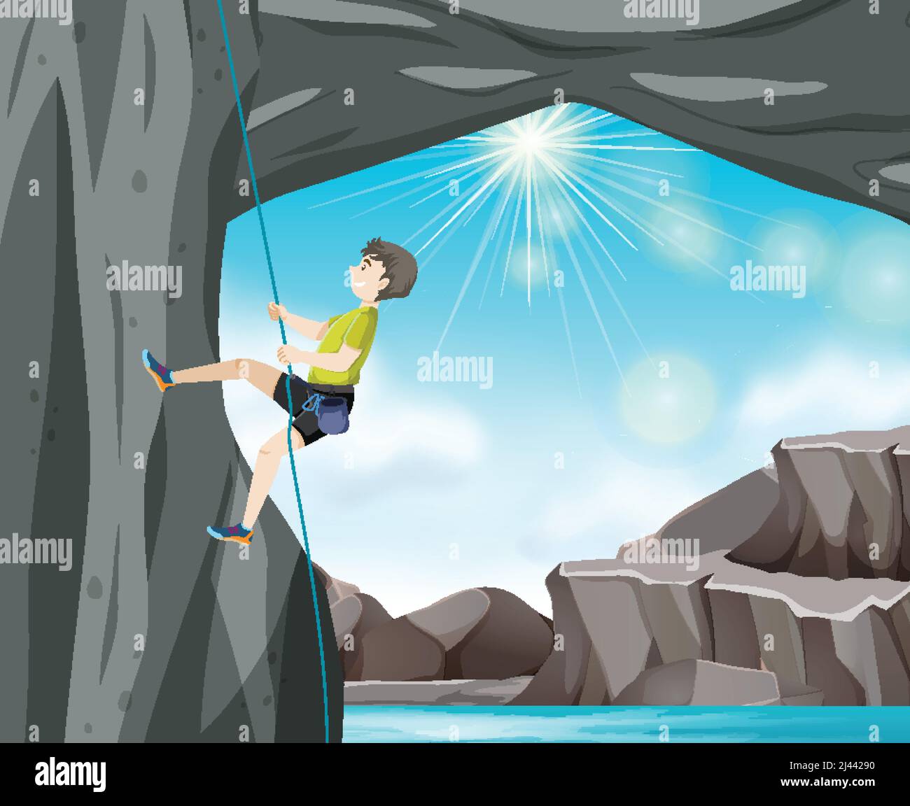 Rock climber on cliff outdoor scene illustration Stock Vector Image ...