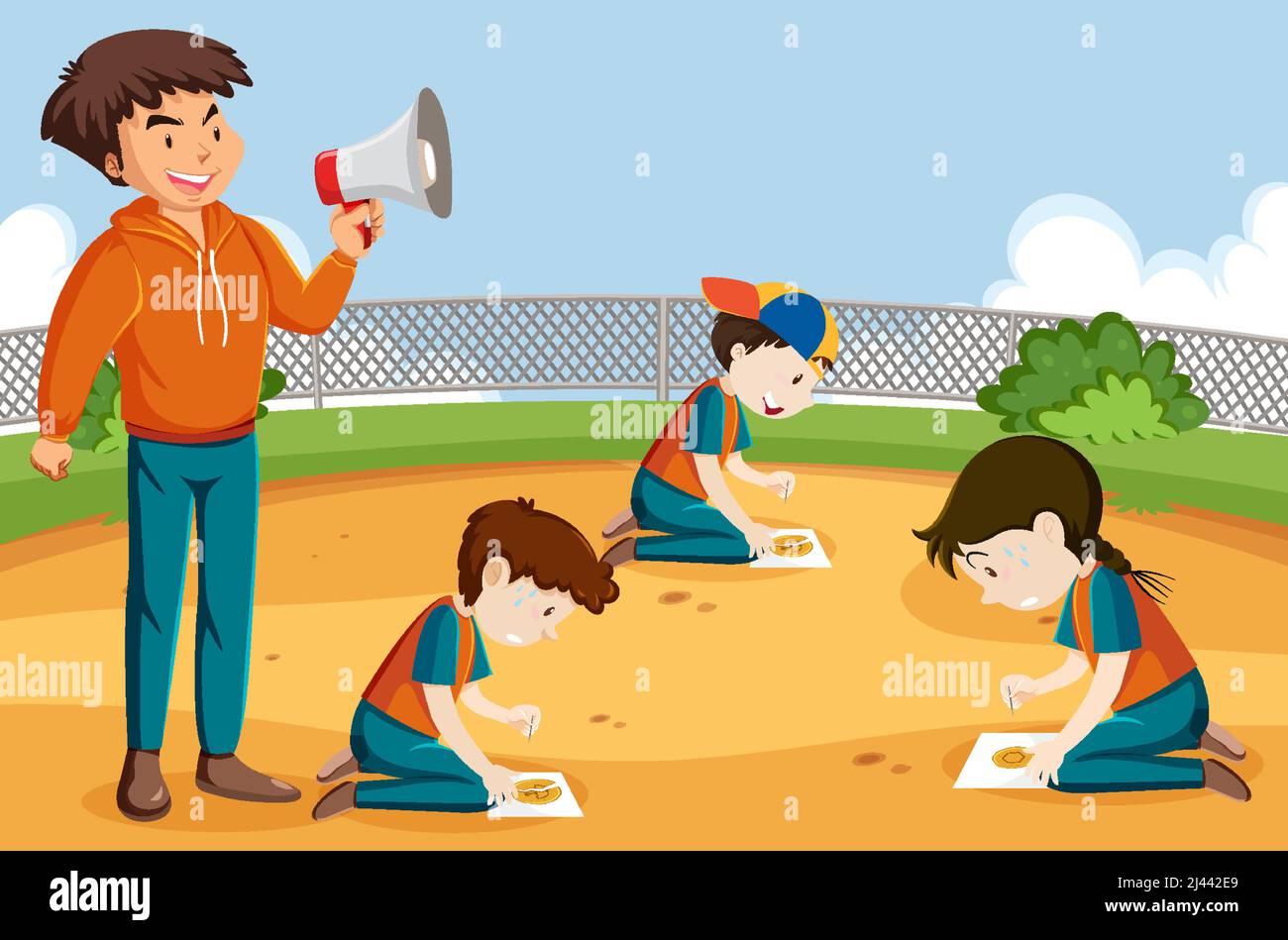 Children playing scratch dalgona cookie at the park illustration Stock ...