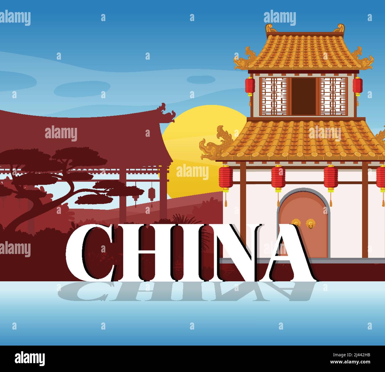 Chinese tradition house building background illustration Stock Vector ...