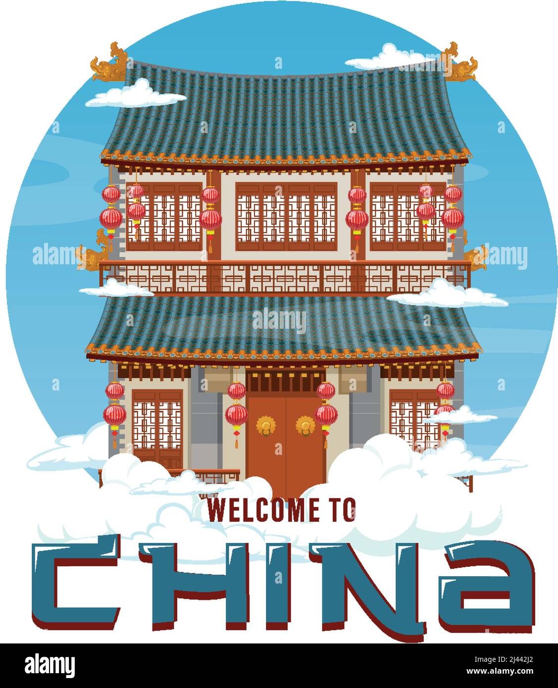 Chinese architecture iconic house building logo illustration Stock ...