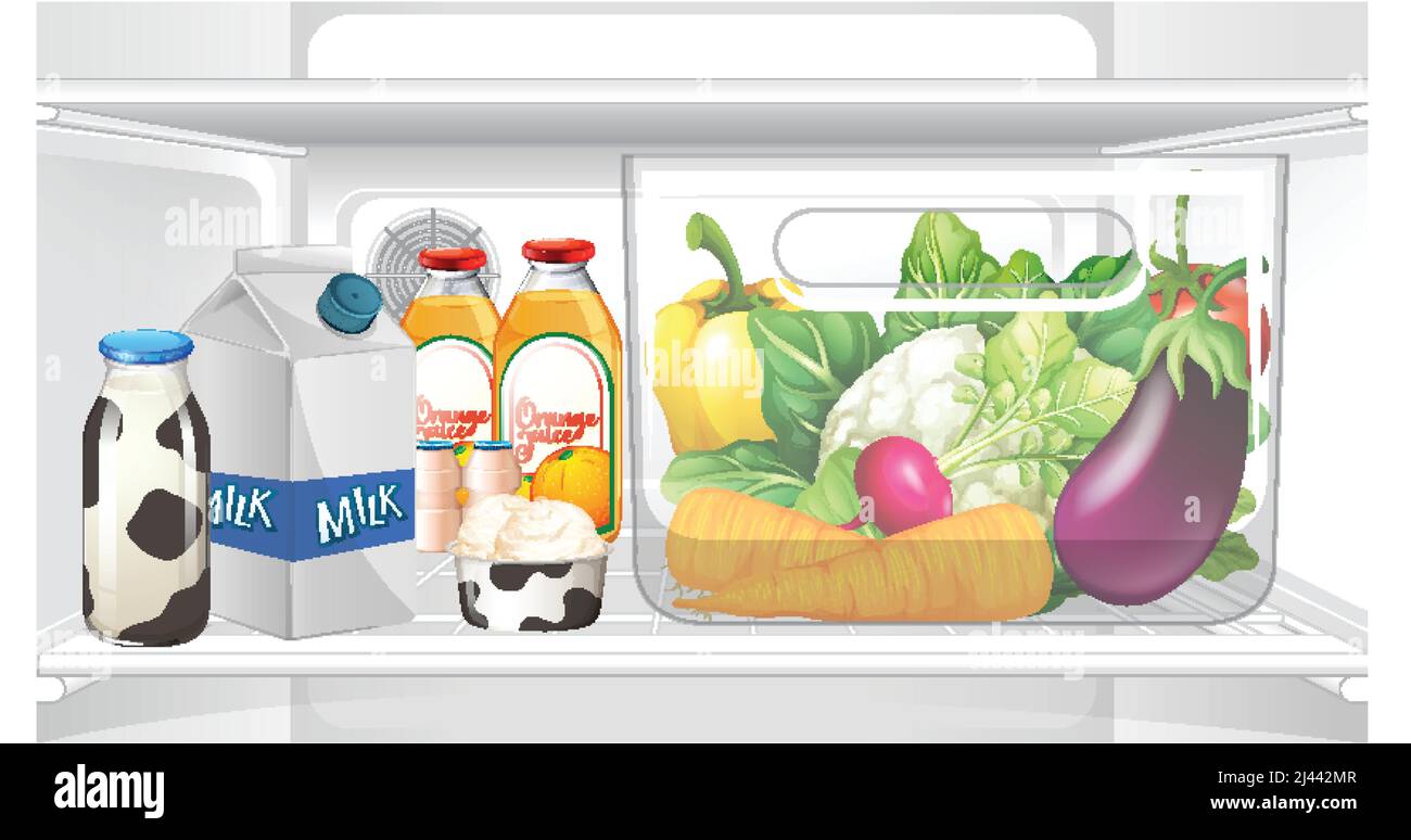 An inside the refrigerator with food illustration Stock Vector Image ...