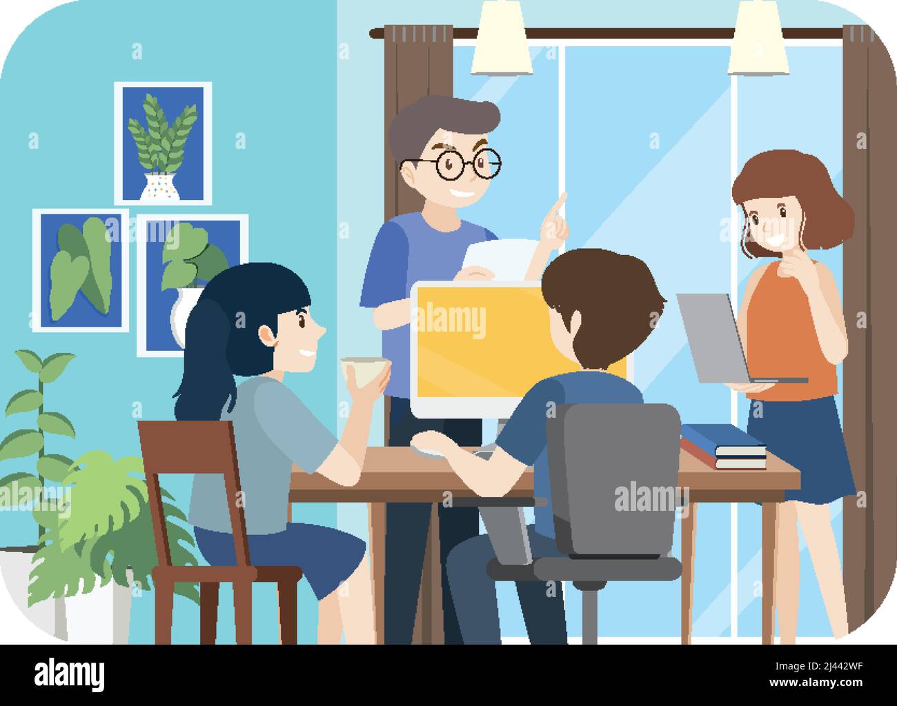 People working on computer at home illustration Stock Vector Image ...