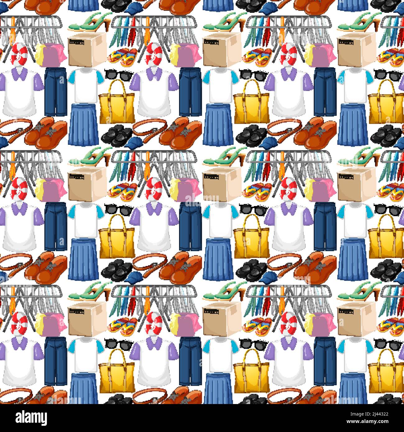 Seamless background design with cloth theme on white background ...