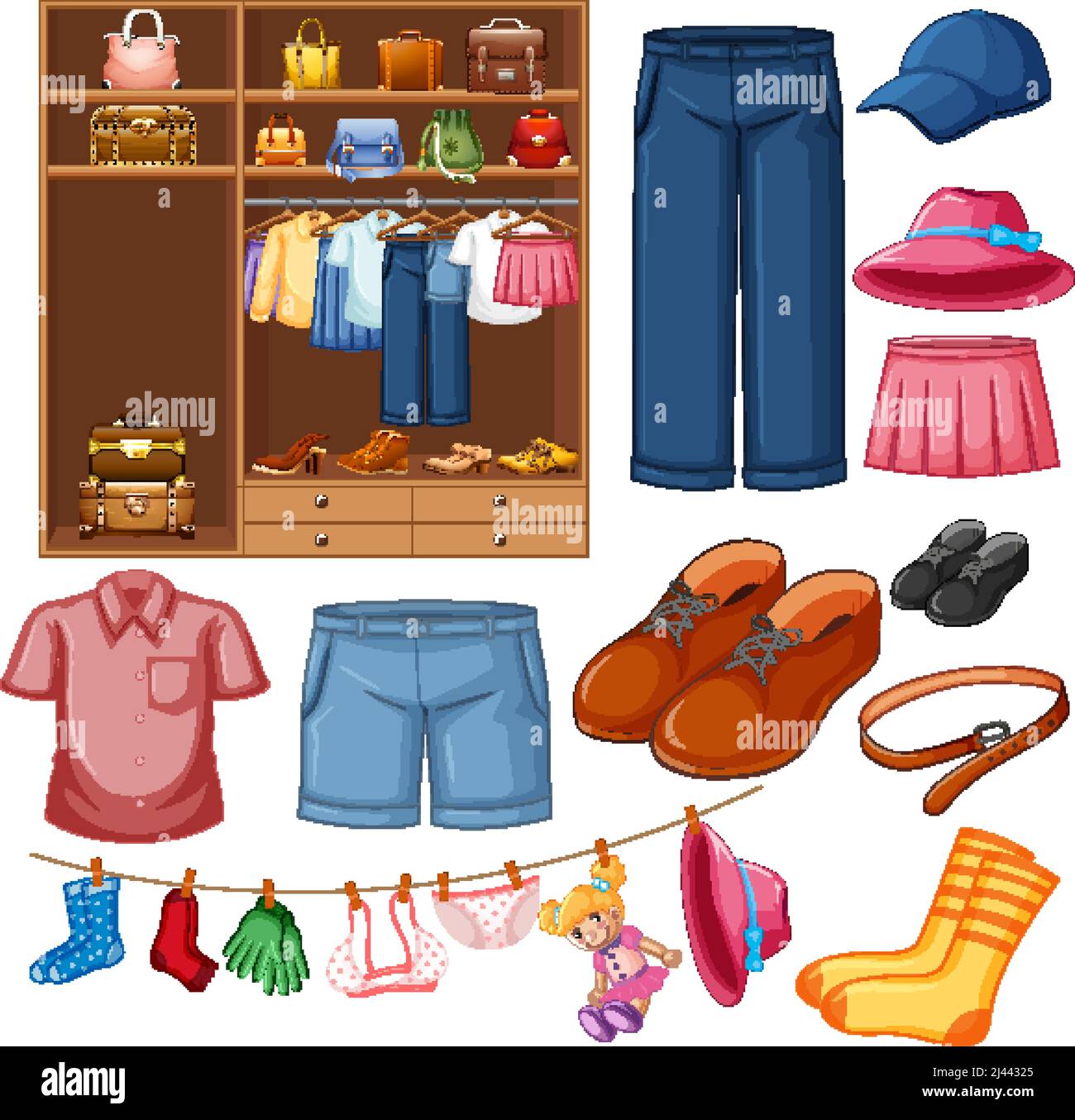 A set of different cloth on white background illustration Stock Vector ...