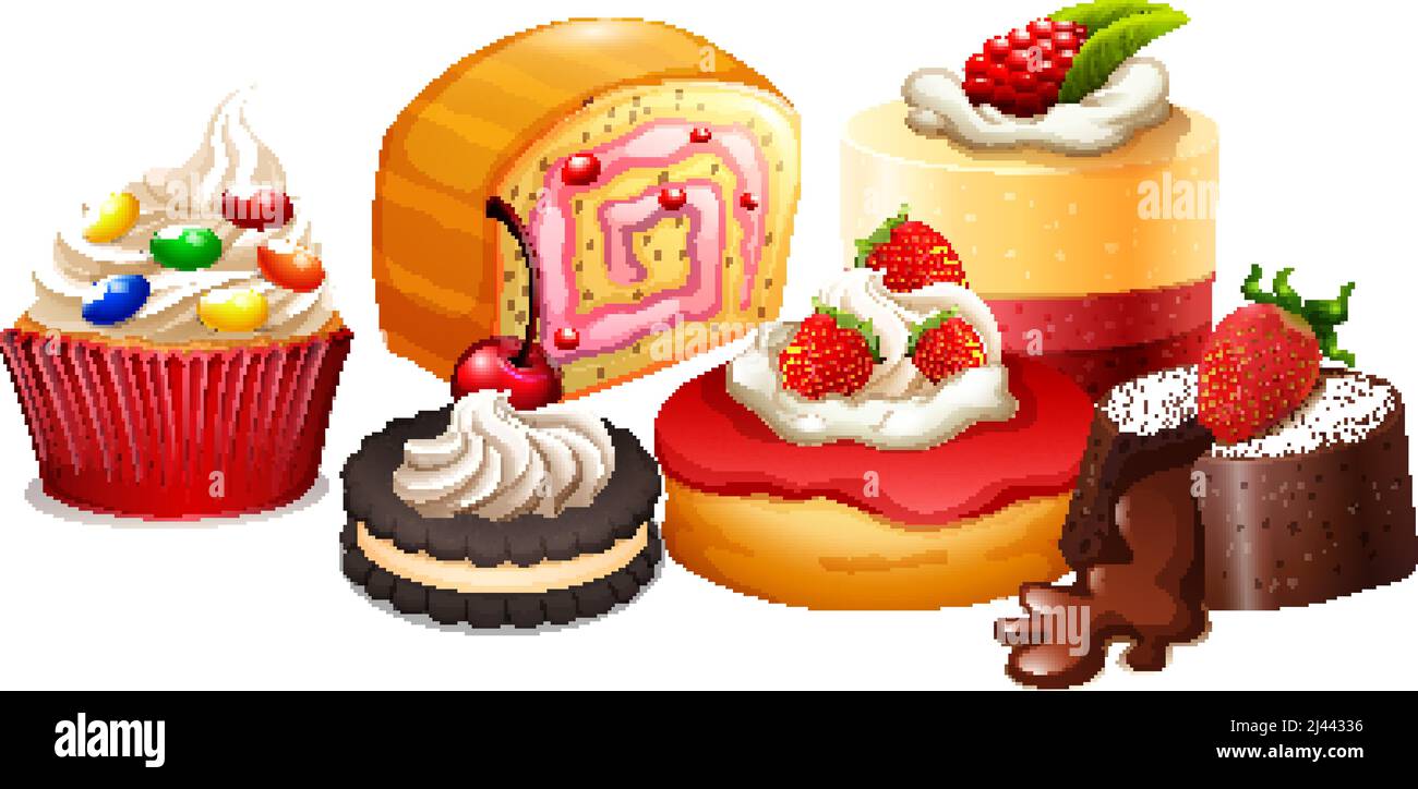 Delicious desserts cartoon set illustration Stock Vector Image & Art ...