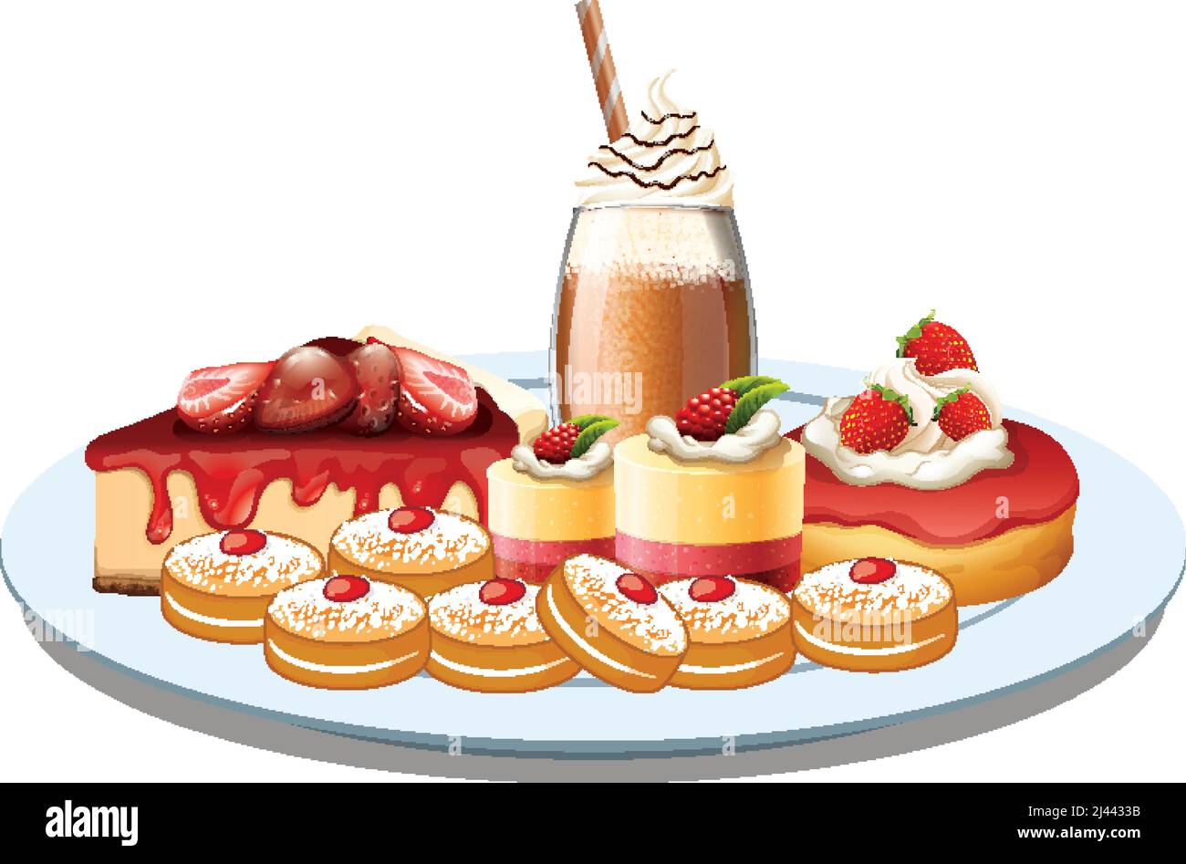 Set of various strawberry desserts illustration Stock Vector Image ...