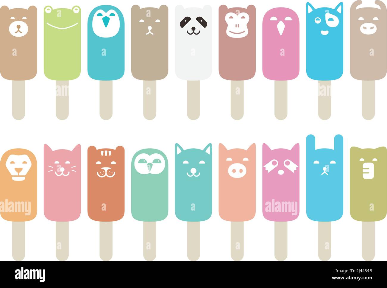 cute animal ice cream, animal face vector illustration Stock Vector ...