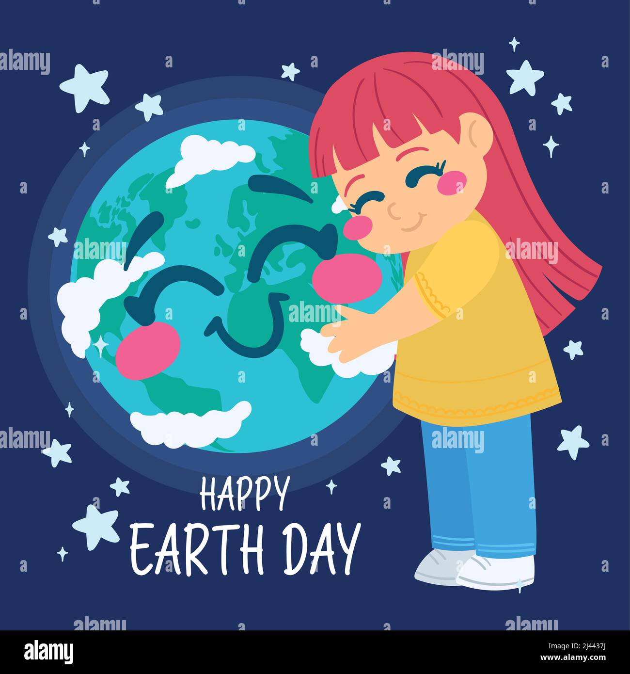 Happy girl hugging a cute earth planet cartoon Happy earth day Vector ...