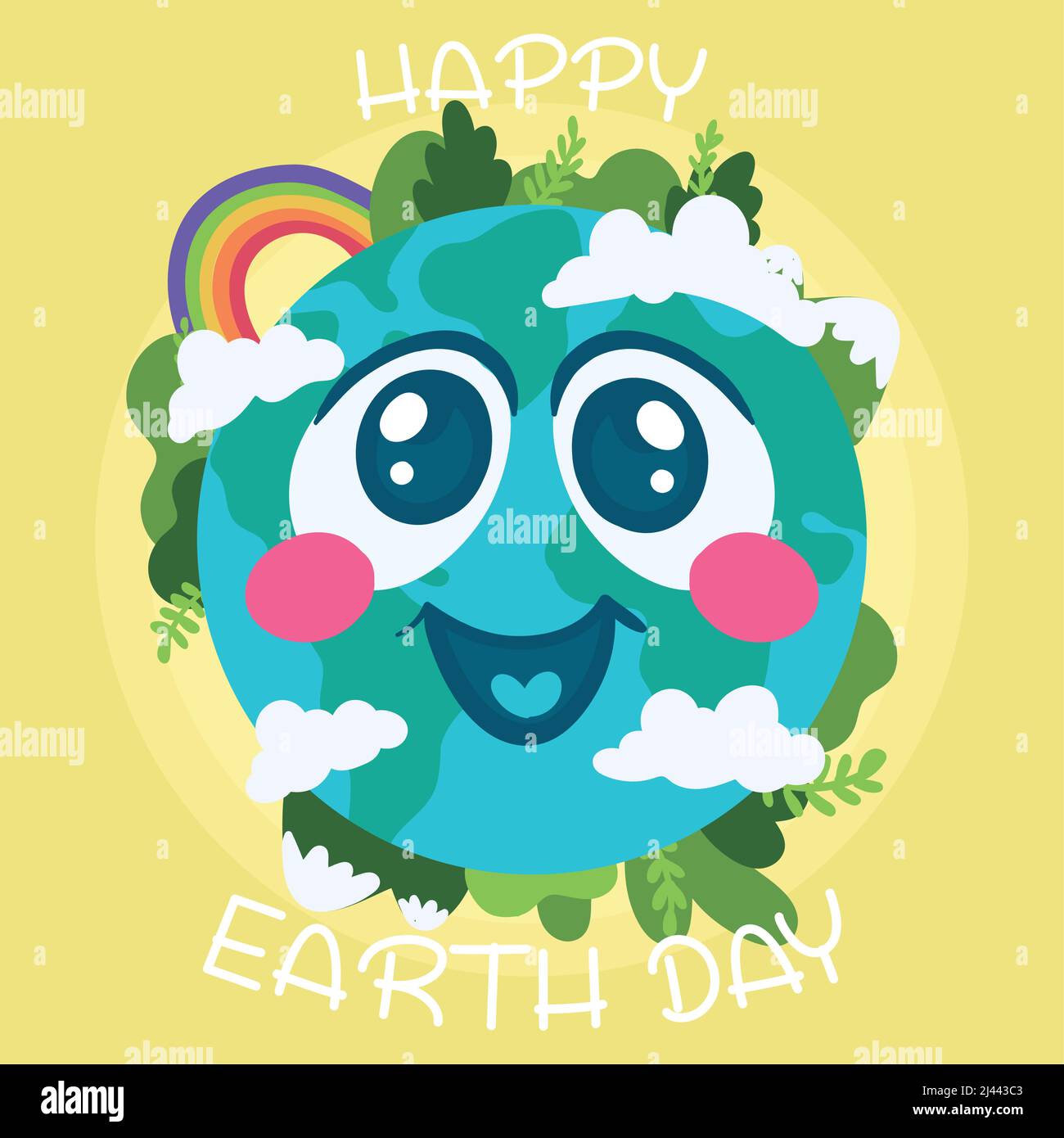 Happy earth planet be cartoon with rainbow and clouds Happy earth day ...