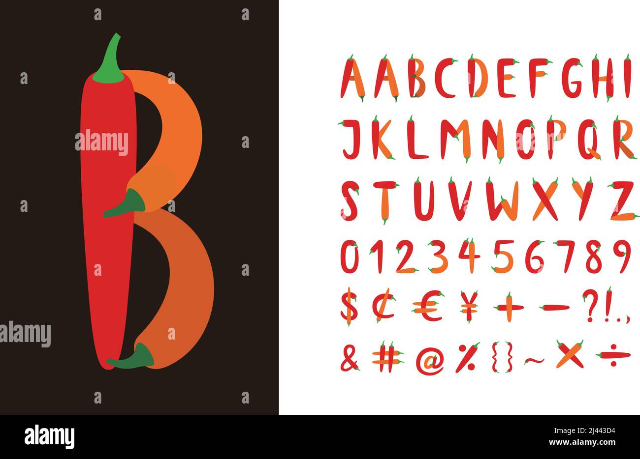 Chili pepper alphabet font, vector illustration Stock Vector Image ...