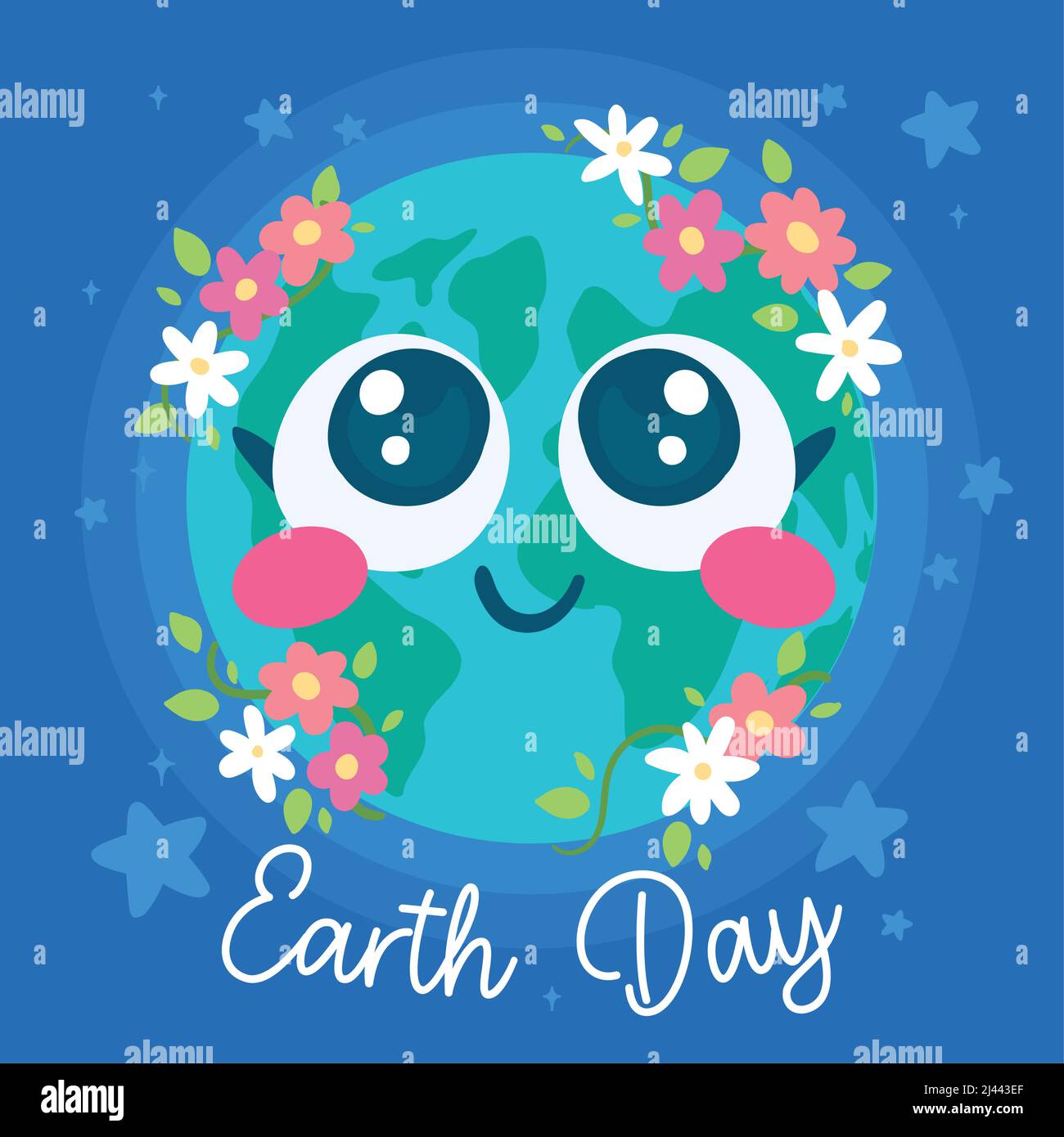 Isolated cute earth planet with smile and flowers Happy earth day ...
