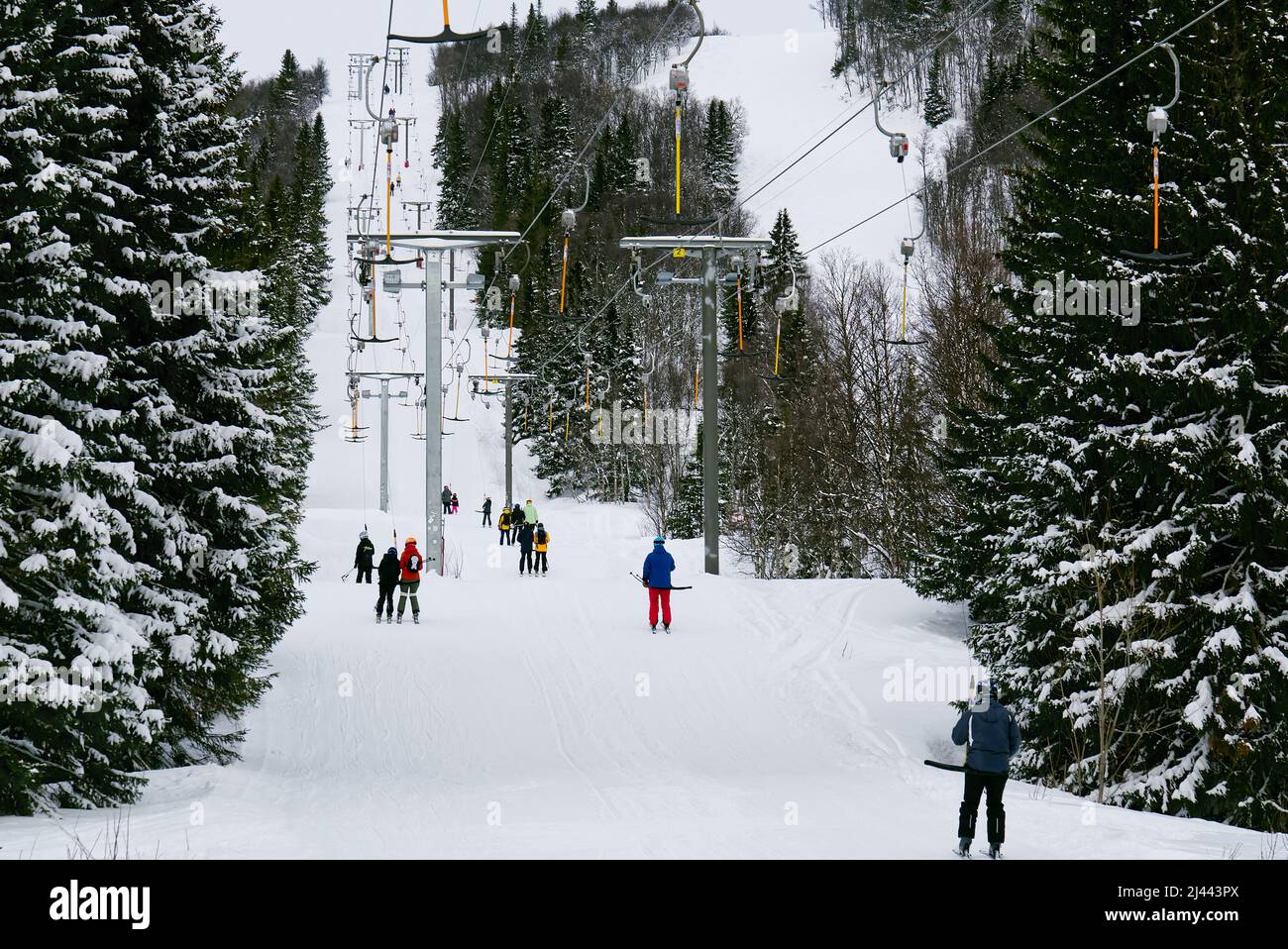 ski lifts in scandinavian resort. ski resort, slope, ski lift with snow ...