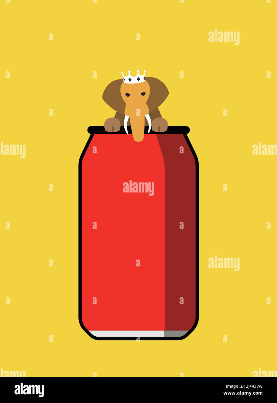 Dog wearing crown, crabbing to the top of the coke can , poster Stock ...