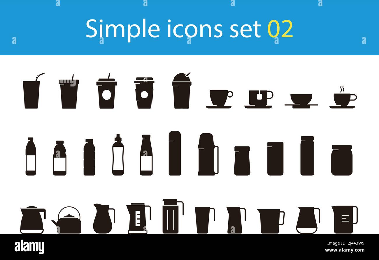Drink icon set, designed for web and app, cup glass bottle kettle ...