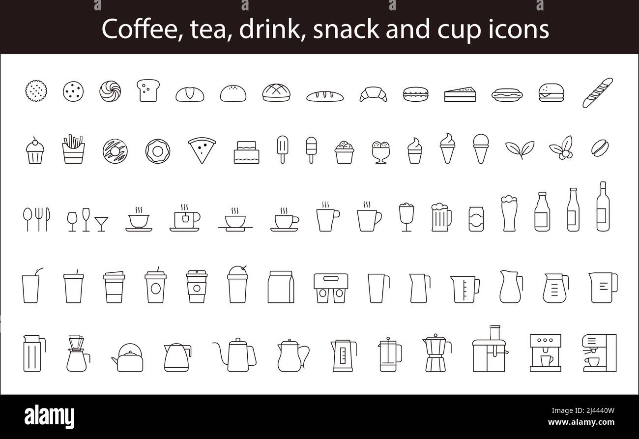 Set of Coffee, Tea, Drink, Snack, and Cup. vector Stock Vector Image ...