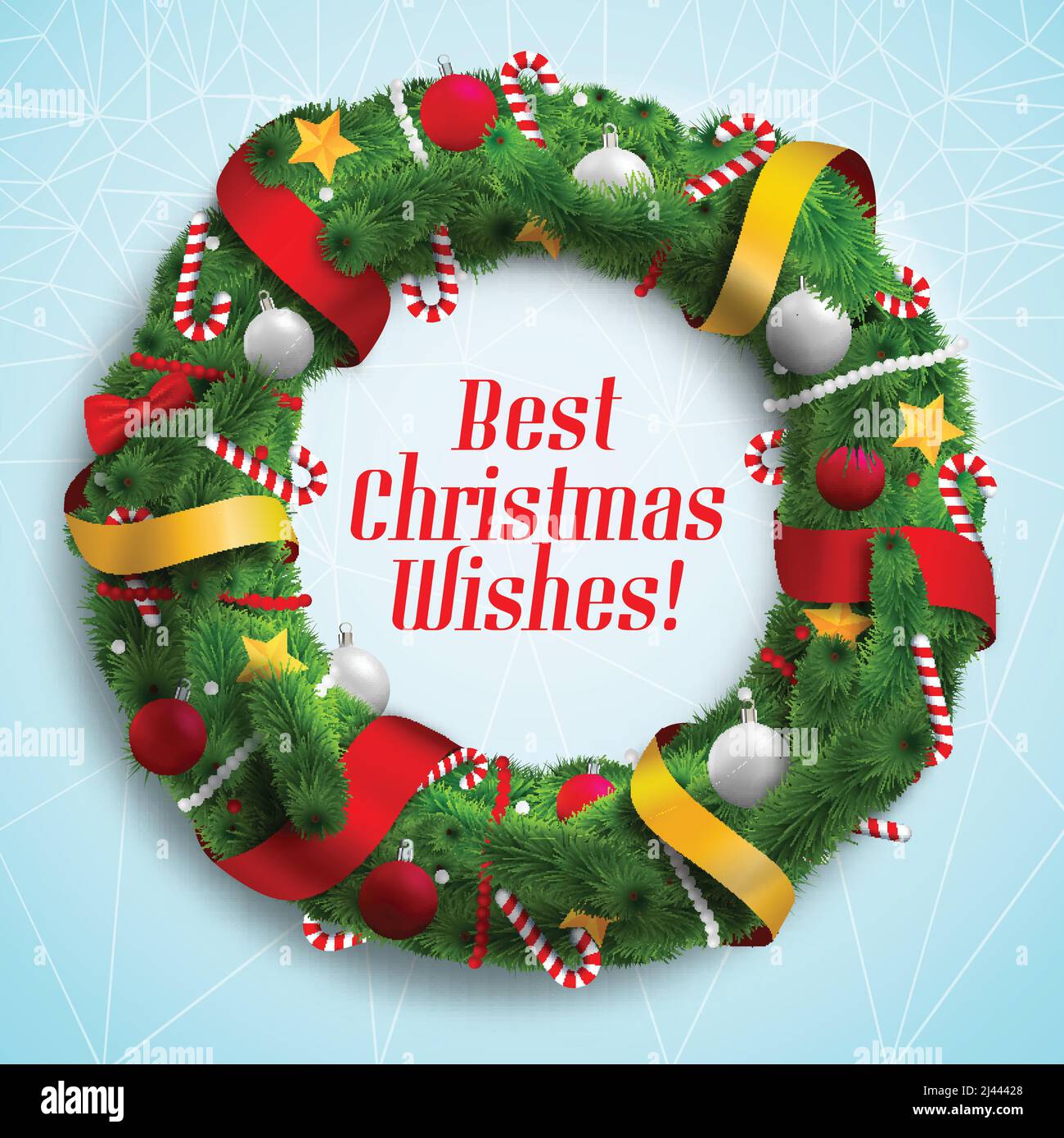 Best christmas wishes background with decorated holiday wreath flat ...