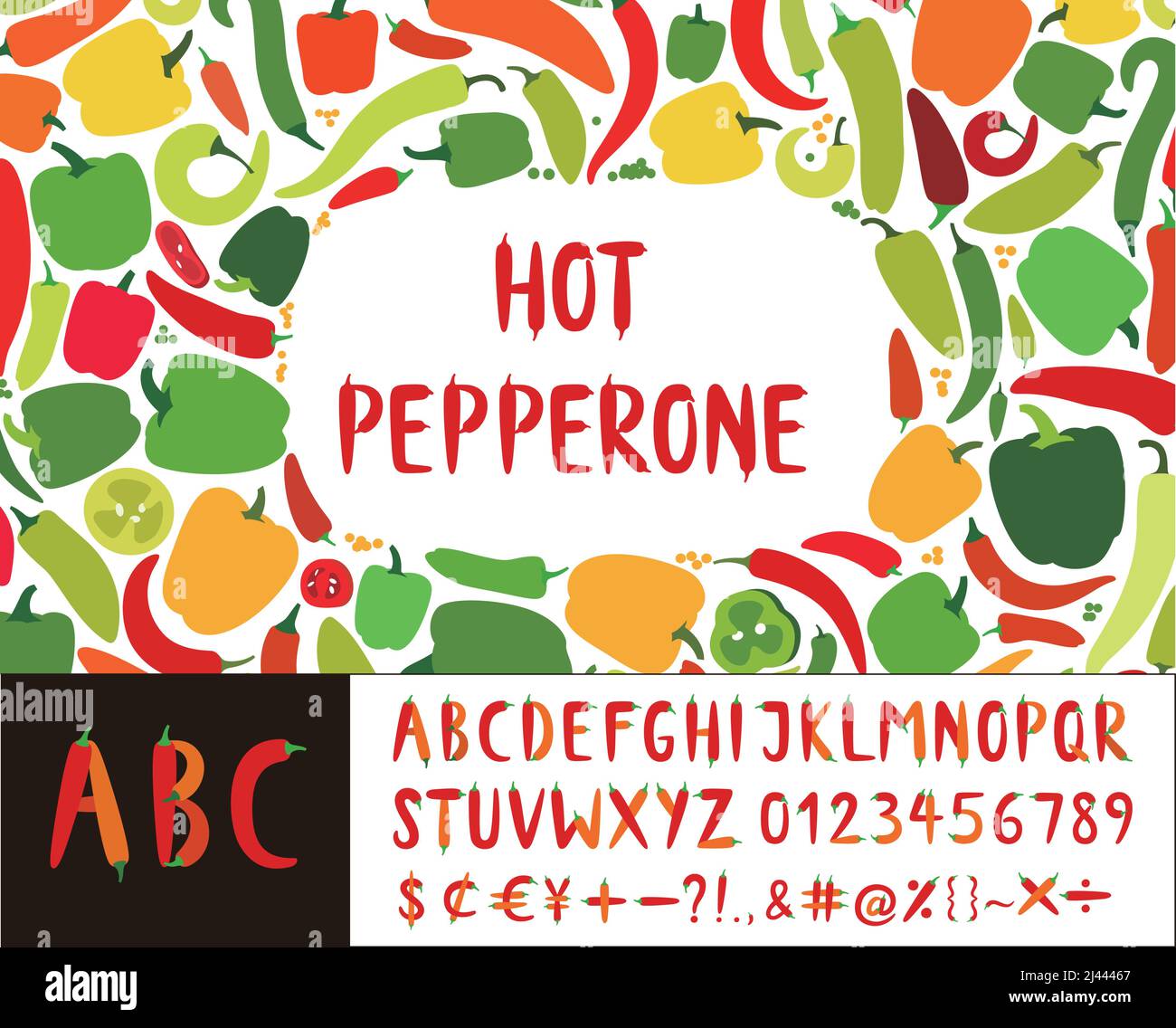 Alphabet Hot pepper font, vector illustration. Chili peppers shape ...