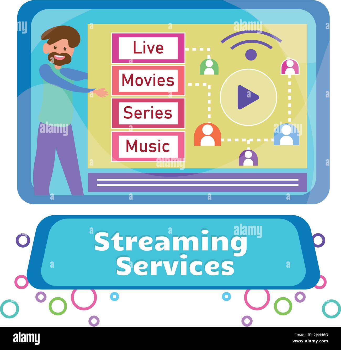 Streaming services concept Screen with different menu options Vector ...
