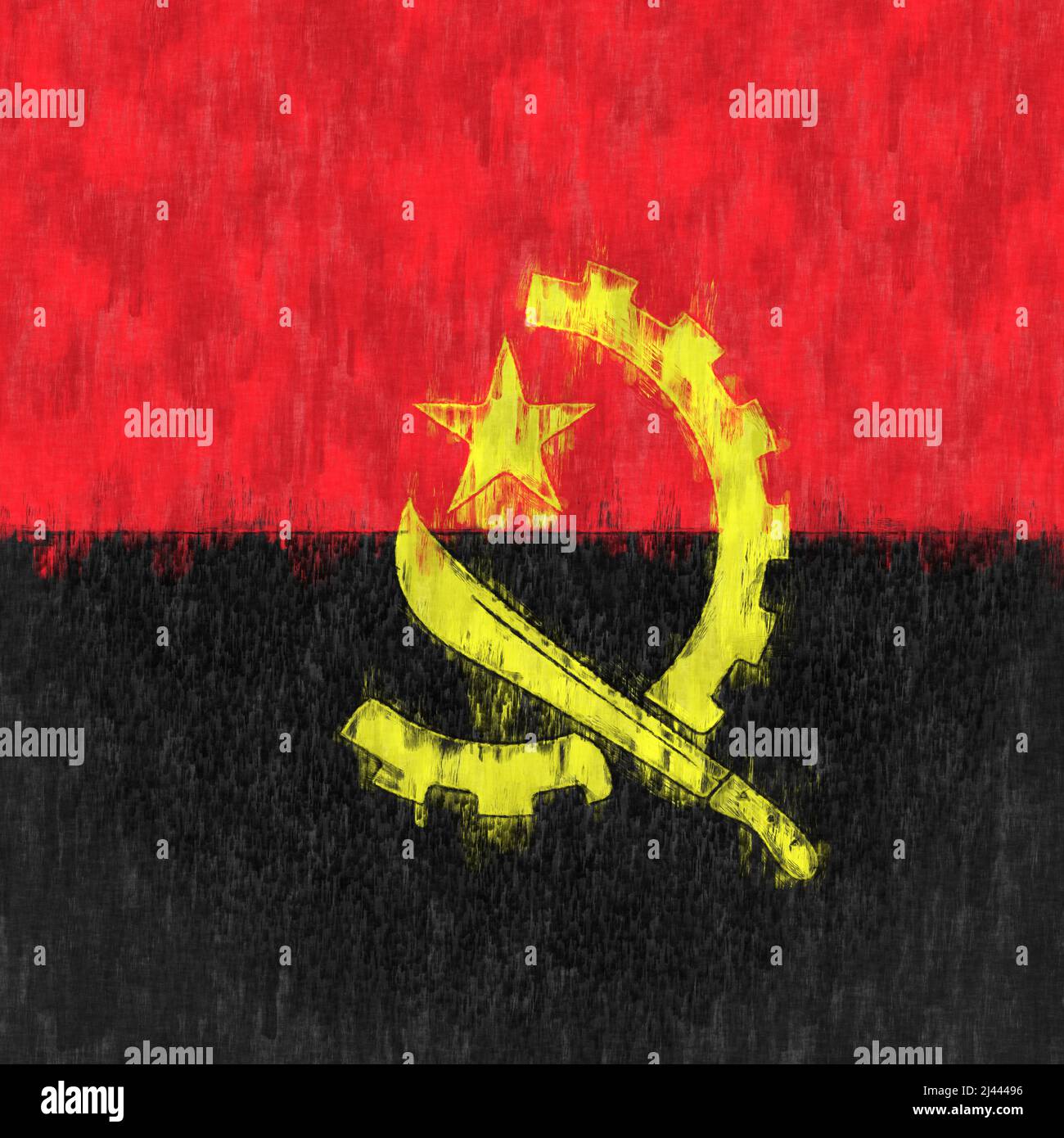 Angola oil painting. Angolan emblem drawing canvas. A painted picture ...