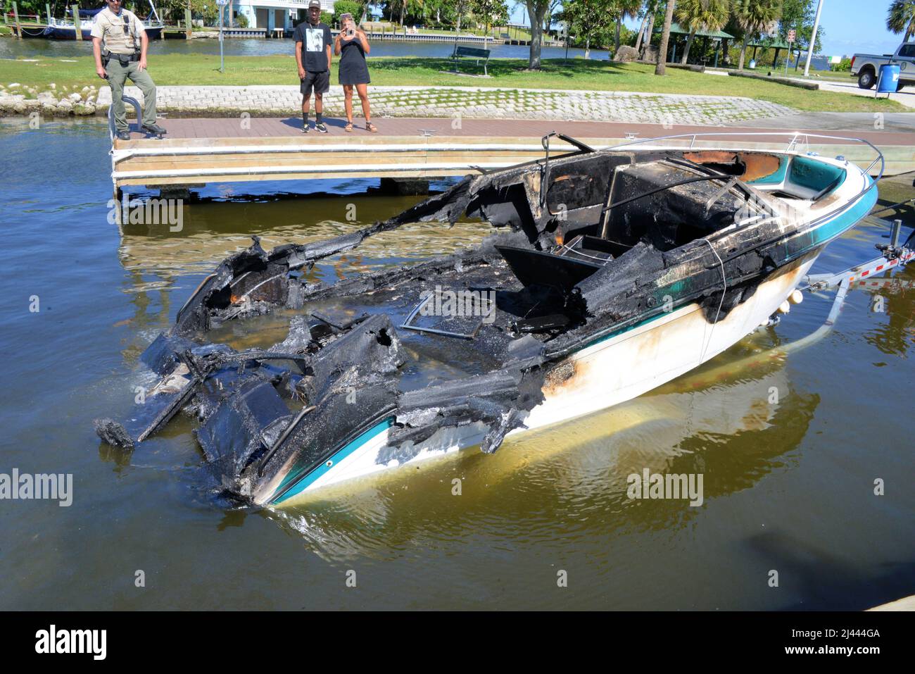 Melbourne, Brevard County, Florida. USA. April 11, 2022. A boat owner ...