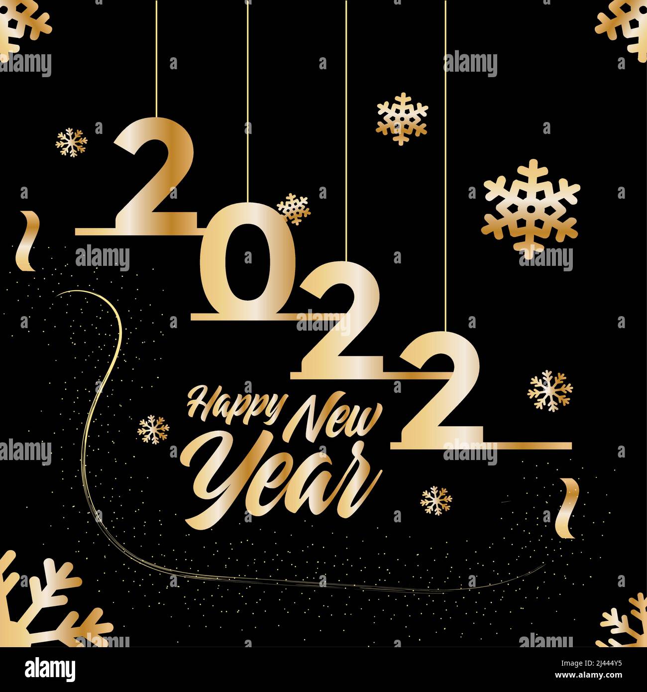 Black happy new year template with golden text Vector illustration ...