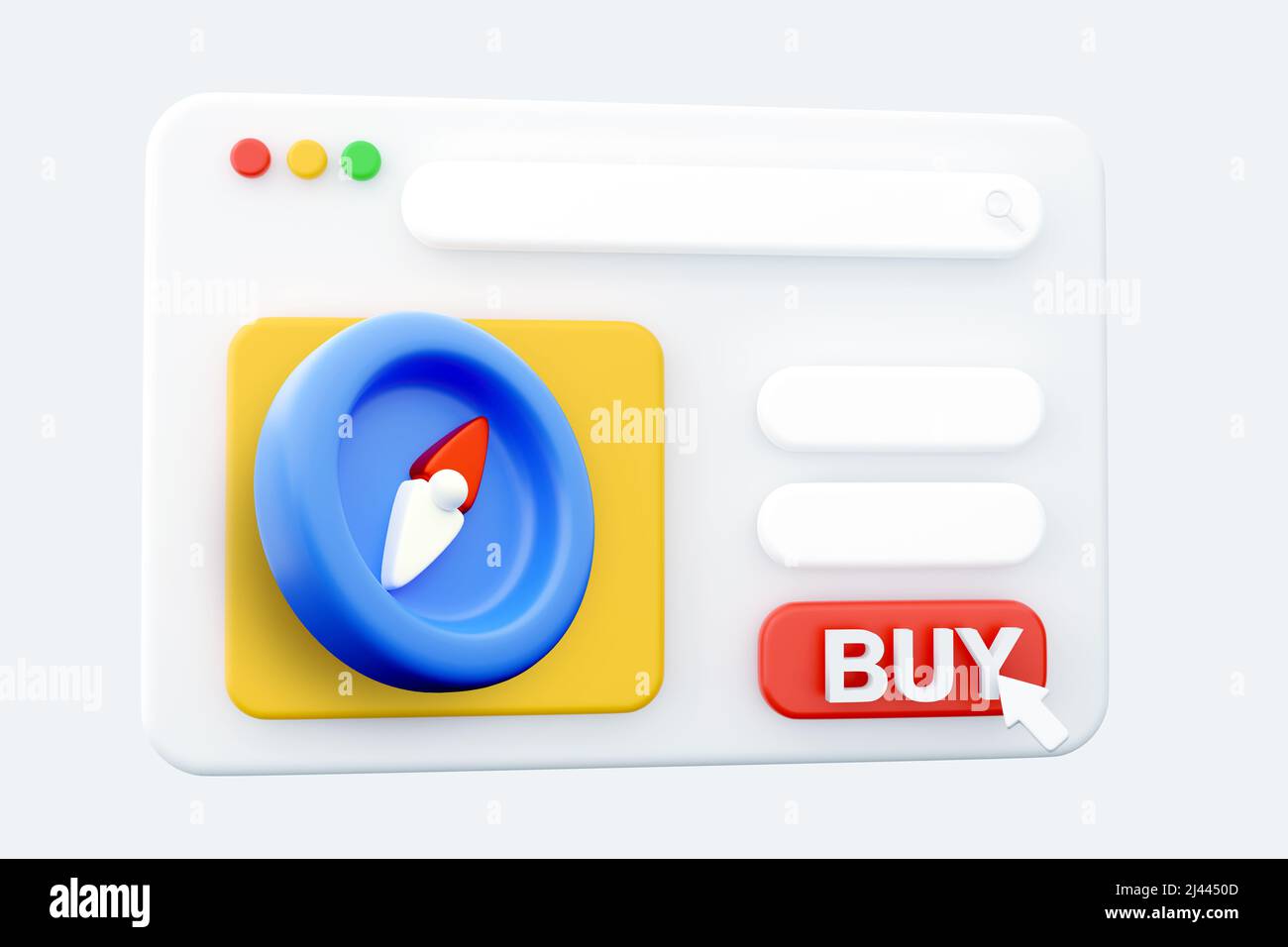 3D render web page of a compass with cloud isolated on blue background ...