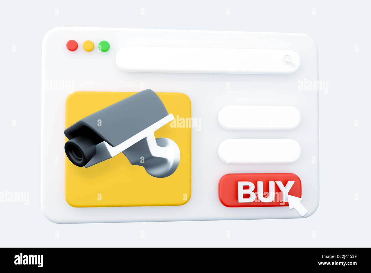 3D render web page Security camera. White CCTV surveillance system. 3D ...