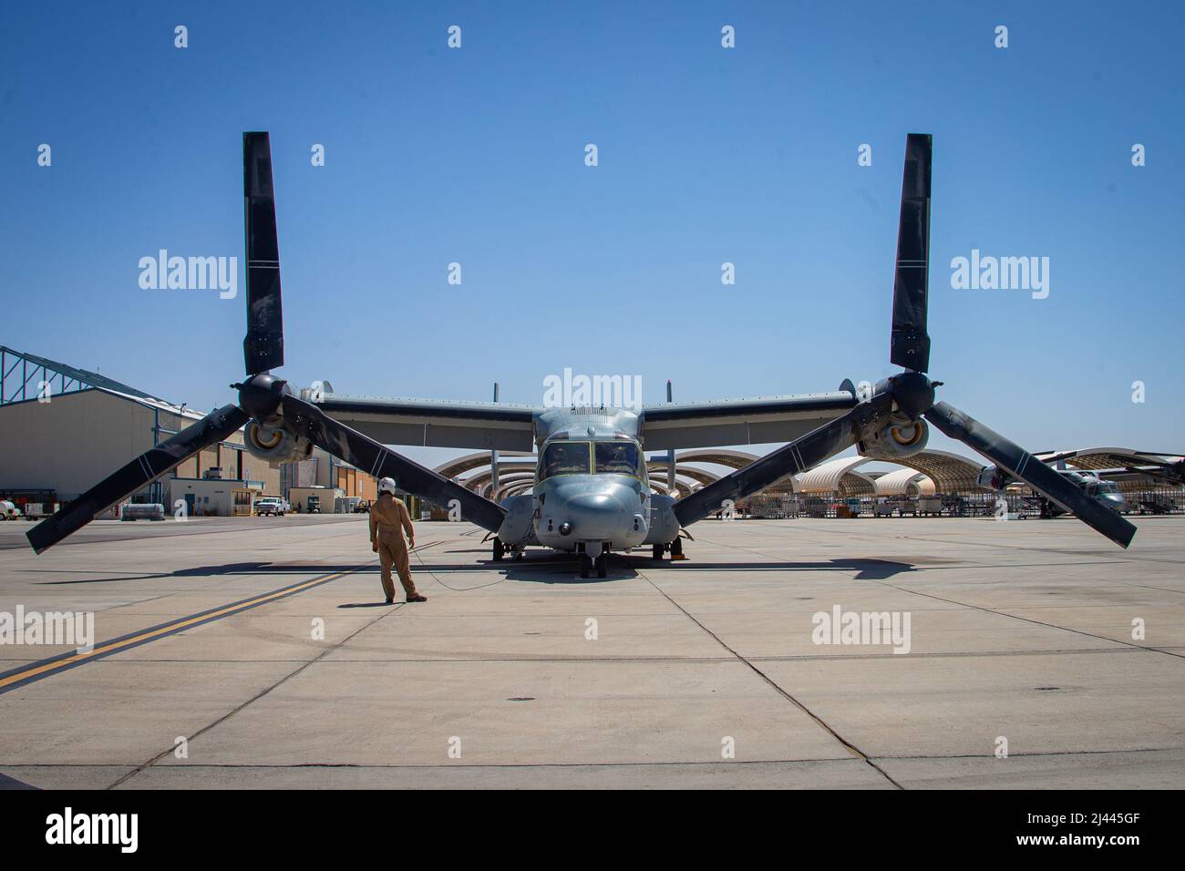 A U.S. Marine Corps crew chief, assigned to Marine Aviation Weapons and ...