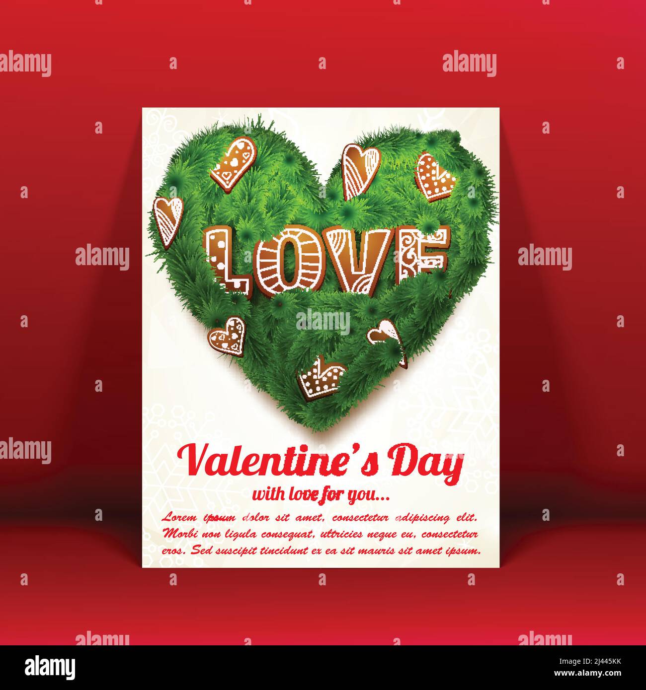 Romantic lovely greeting card with text green heart from fir branches ...
