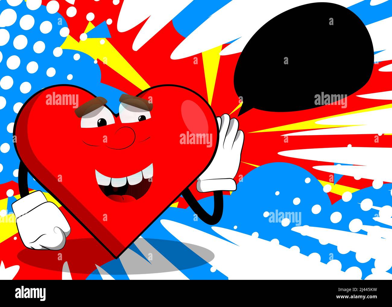 Heart Shape with holds hand at his ear, listening as a cartoon ...